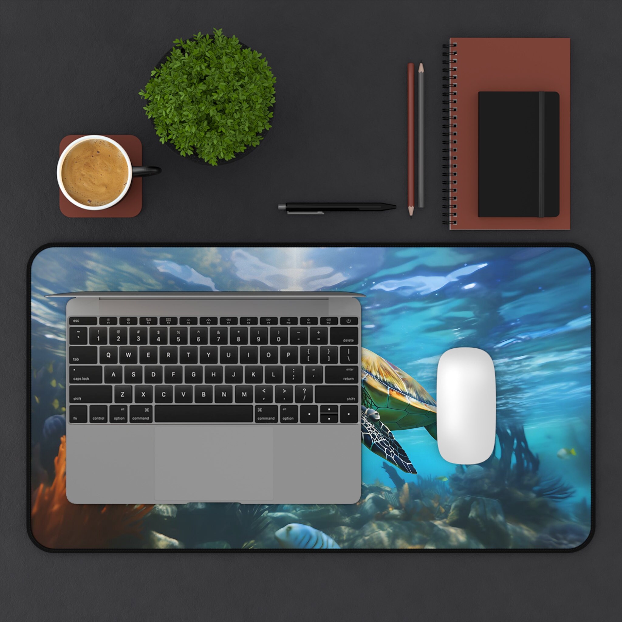 Sea Turtle Desk Mat, Ocean Desk Mat, Blue Desk, Computer Desk Mat ...