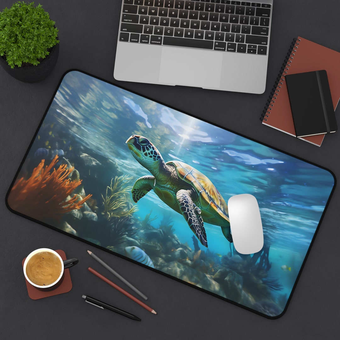 Sea Turtle Desk Mat, Ocean Desk Mat, Blue Desk, Computer Desk Mat ...