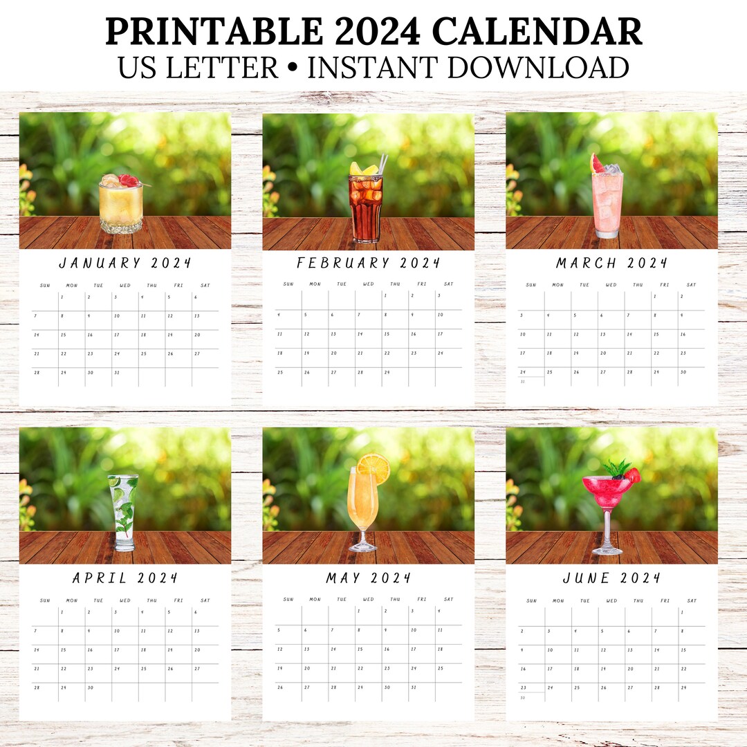 Printable 2024 Calendar Printable Calendar Cocktail Edition - Etsy UK