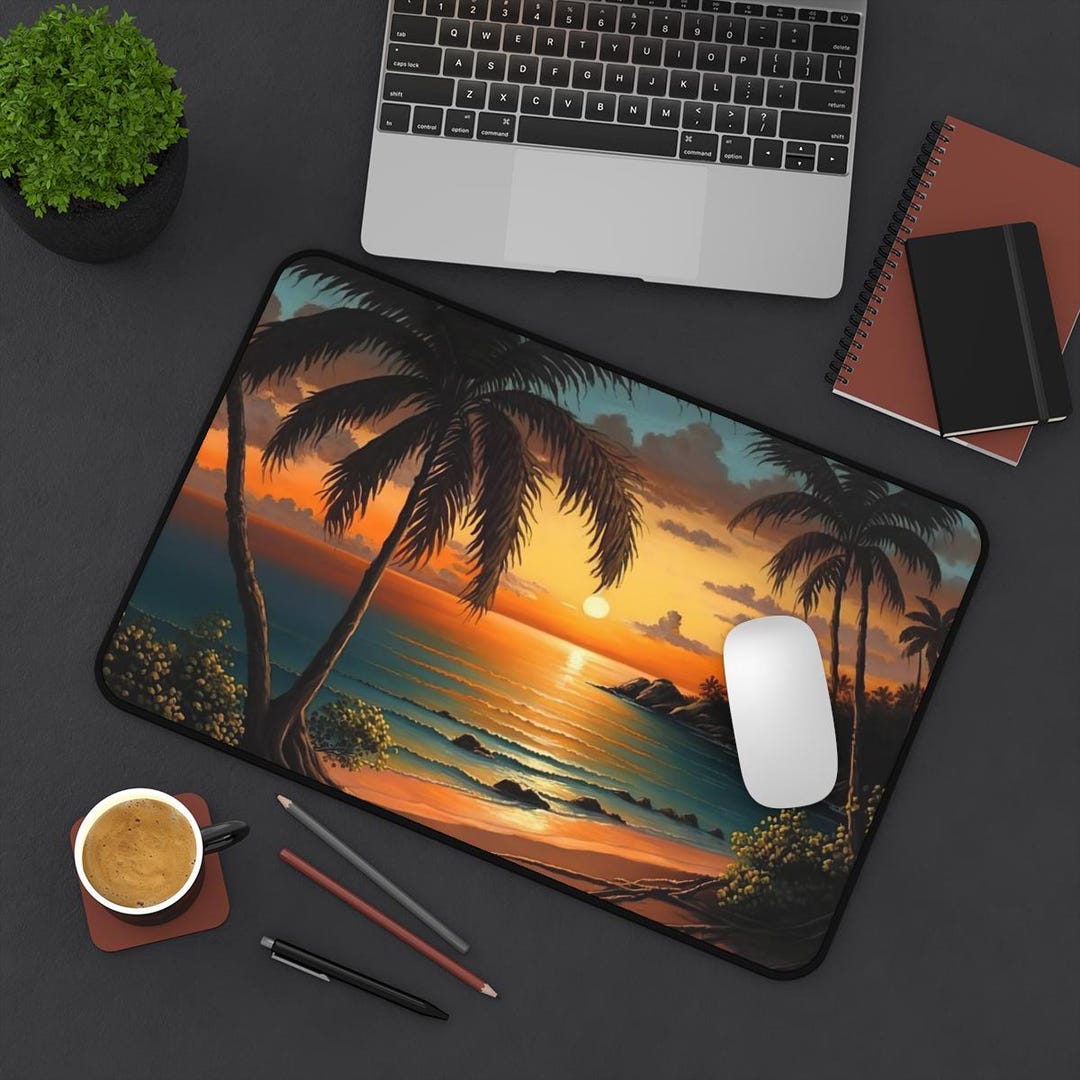 Tropical Beach Desk Mat, Desk Mat With Tropical Beach, Ocean Desk Mat ...