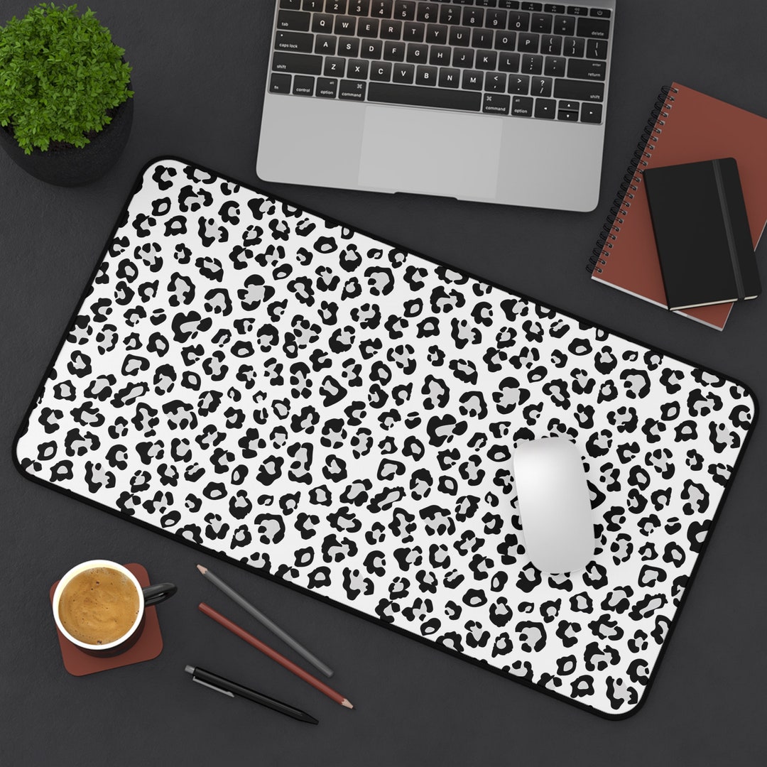 Snow Leopard Desk Mat, Animal Print Desk Mat, White Leopard Print ...