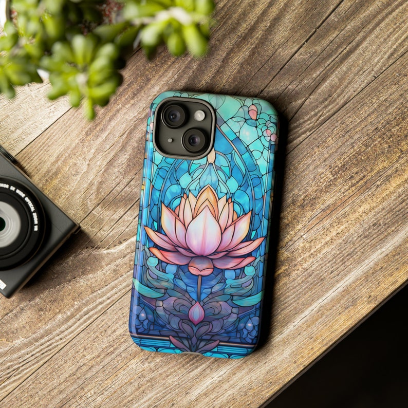 Blue Stained Glass iPhone Case, Stained Glass Lotus Phone Case, Floral ...