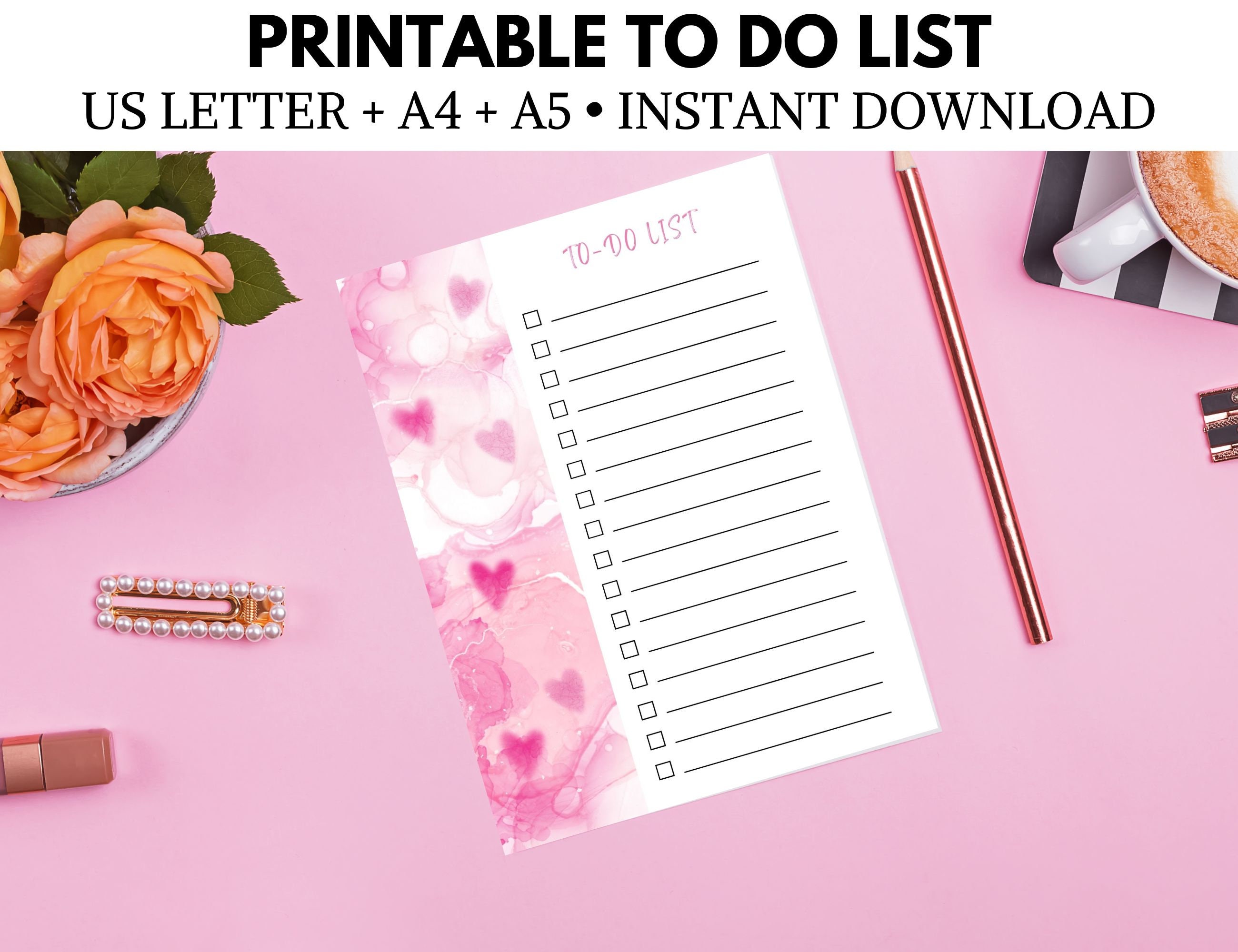 Pink Heart to Do List, Printable to Do List, Printable Checklist ...