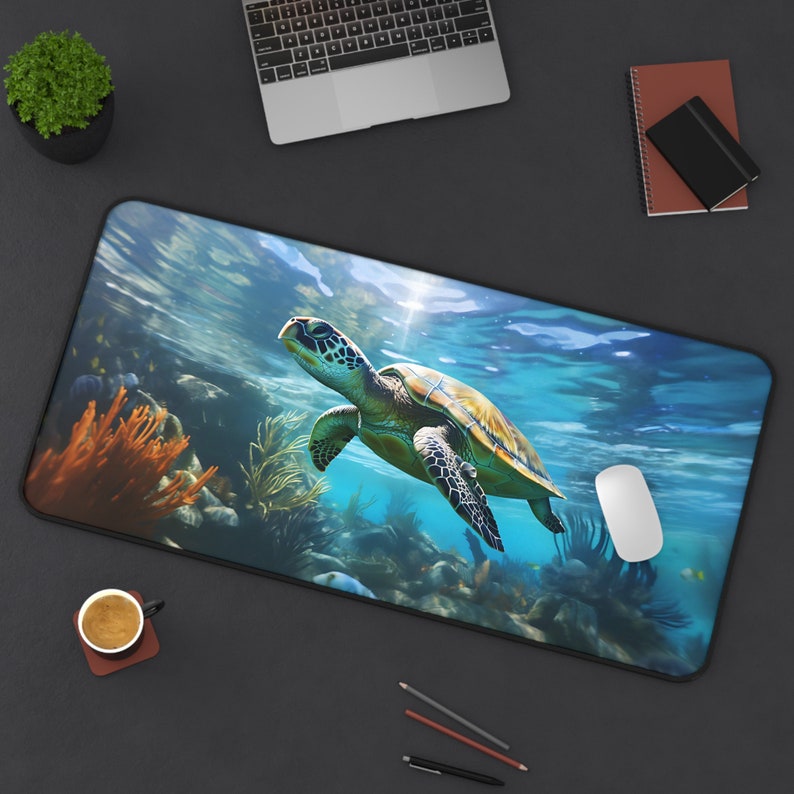 Sea Turtle Desk Mat, Ocean Desk Mat, Blue Desk, Computer Desk Mat ...