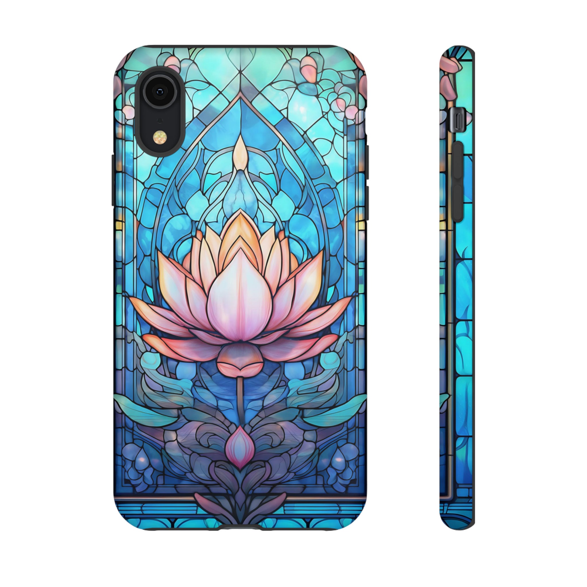 Blue Stained Glass iPhone Case, Stained Glass Lotus Phone Case, Floral ...