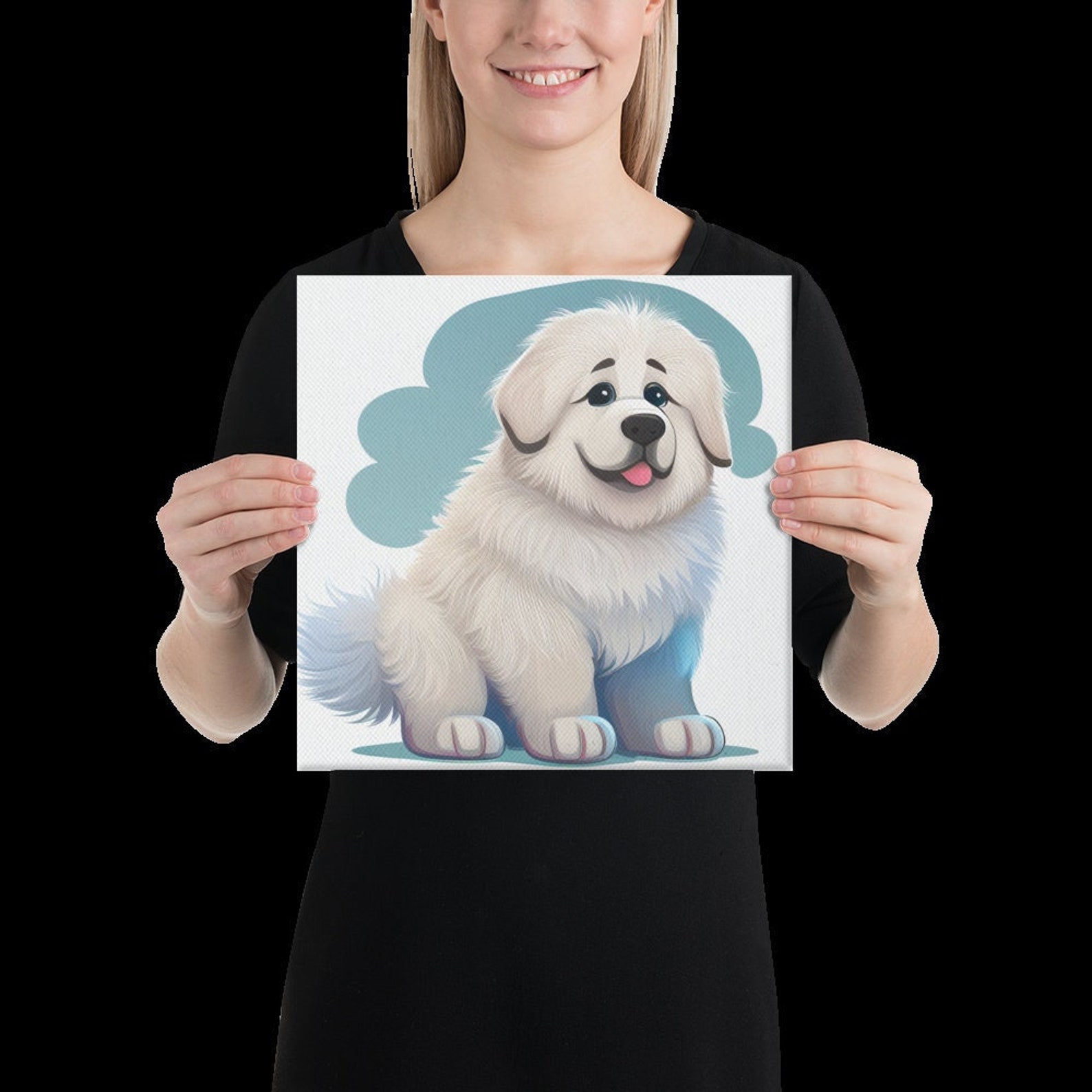 Cute and Sweet Great Pyrenees Cartoon Canvas Print - Etsy