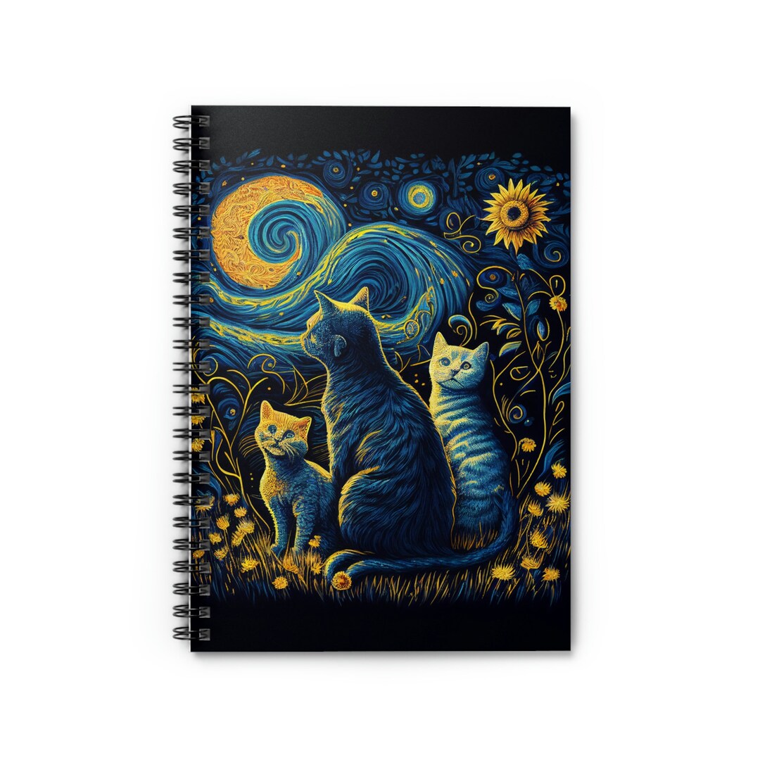 Cat Spiral Notebook, Cute Cats Van Gogh Style, Artistic Journal, Gift ...