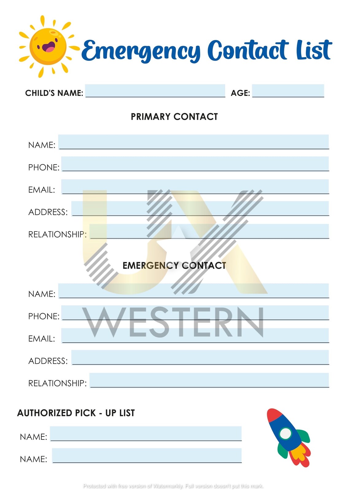 Emergency Contact Daycare Form | Daycare Starter Forms - Etsy