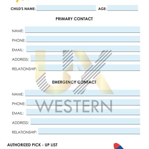 Emergency Contact Daycare Form | Daycare Starter Forms - Etsy
