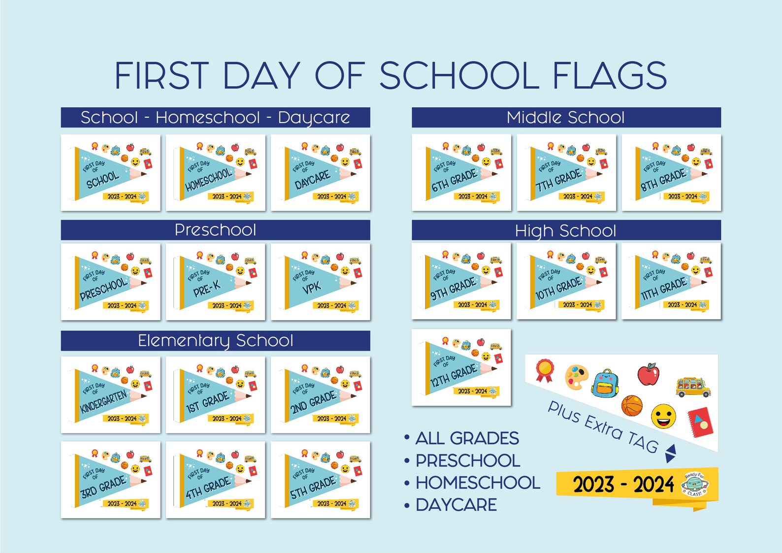 First Day of School Flags| Printable Back to School Post for All Grades ...