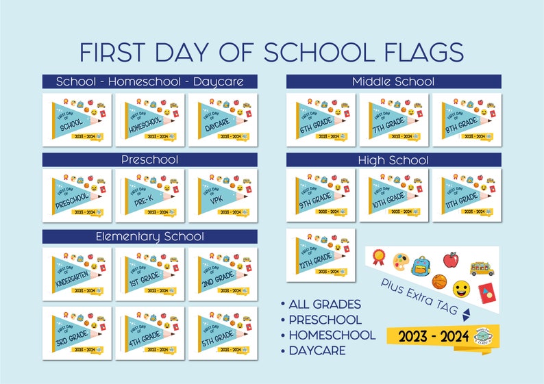 First Day of School Flags| Printable Back to School Post for All Grades ...