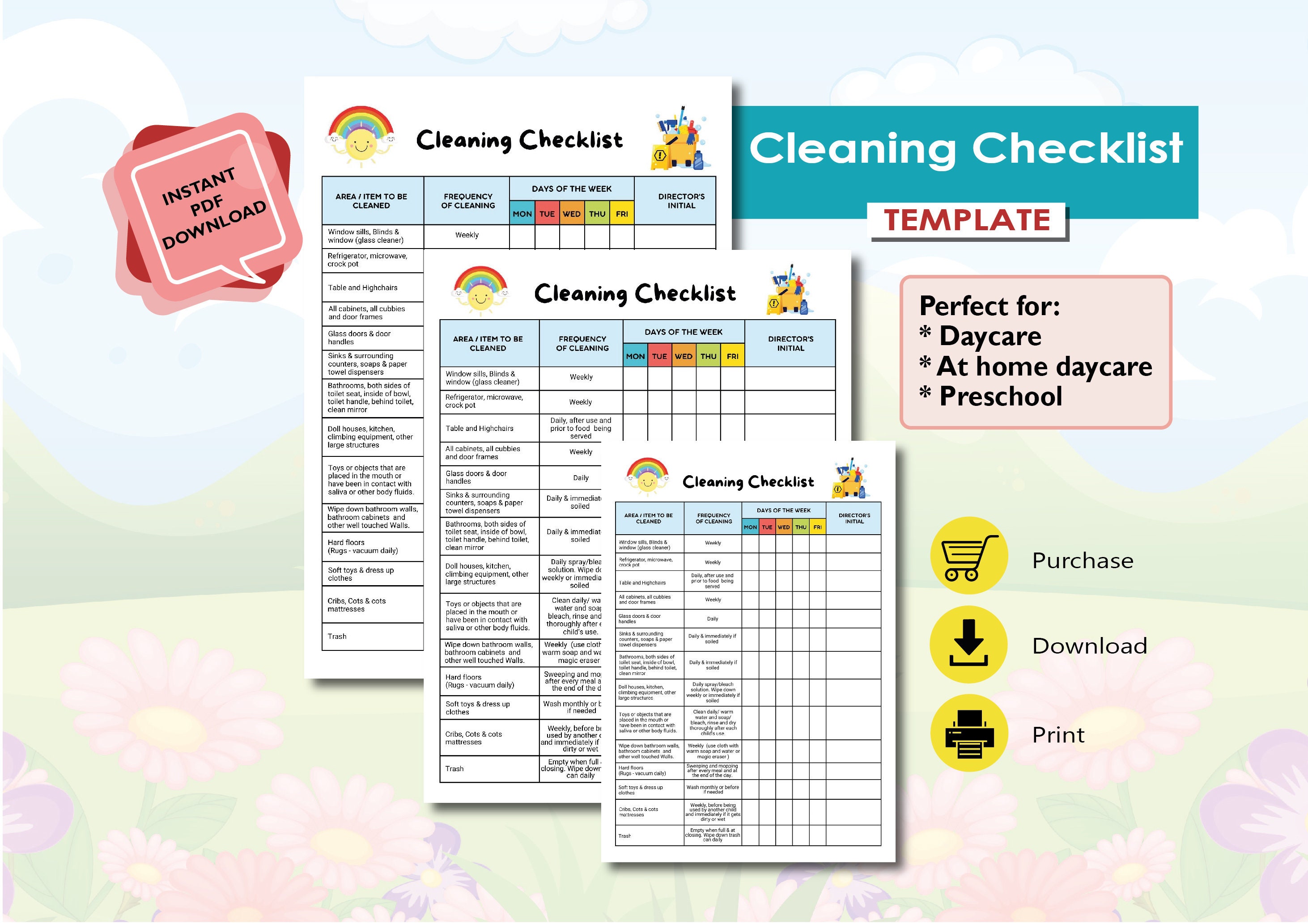 Daycare Cleaning Checklist | Editable and Printable Cleaning Record ...