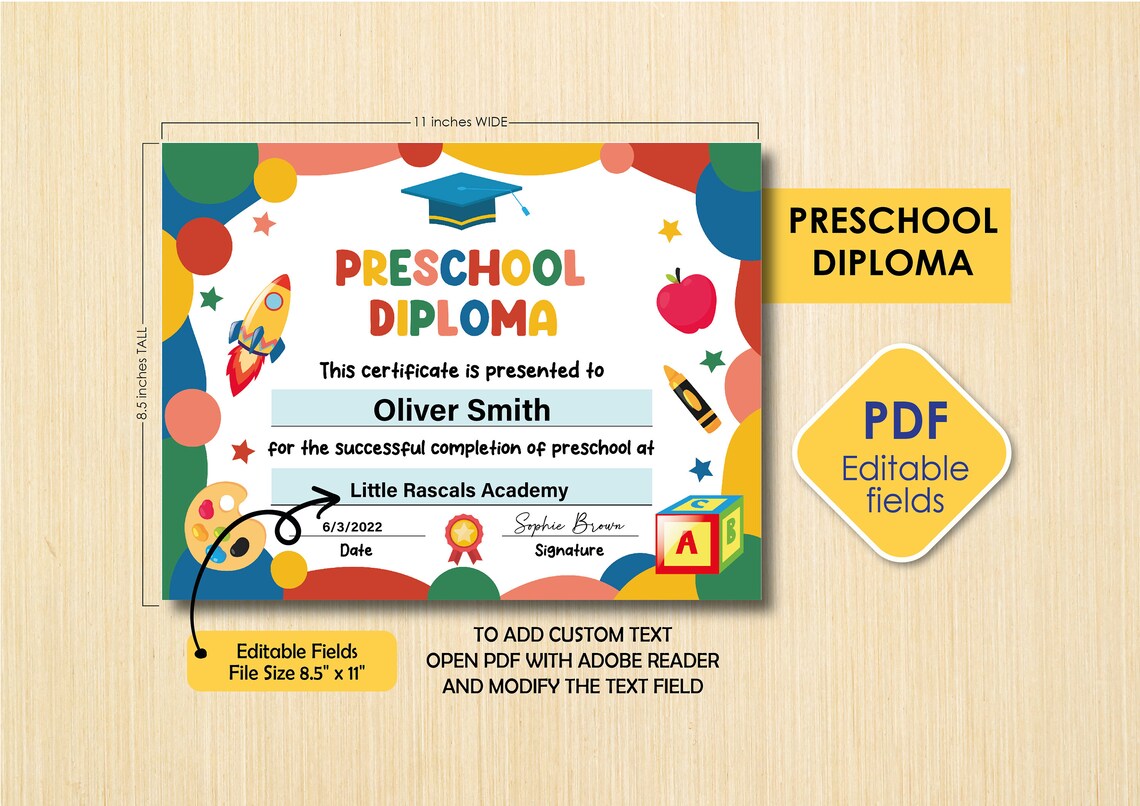 Preschool Graduation Diploma | Customizable Pre Kindergarten Graduation ...