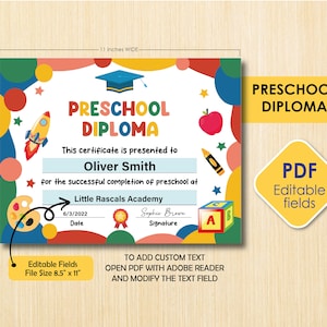 Preschool Graduation Diploma | Customizable Pre Kindergarten Graduation ...