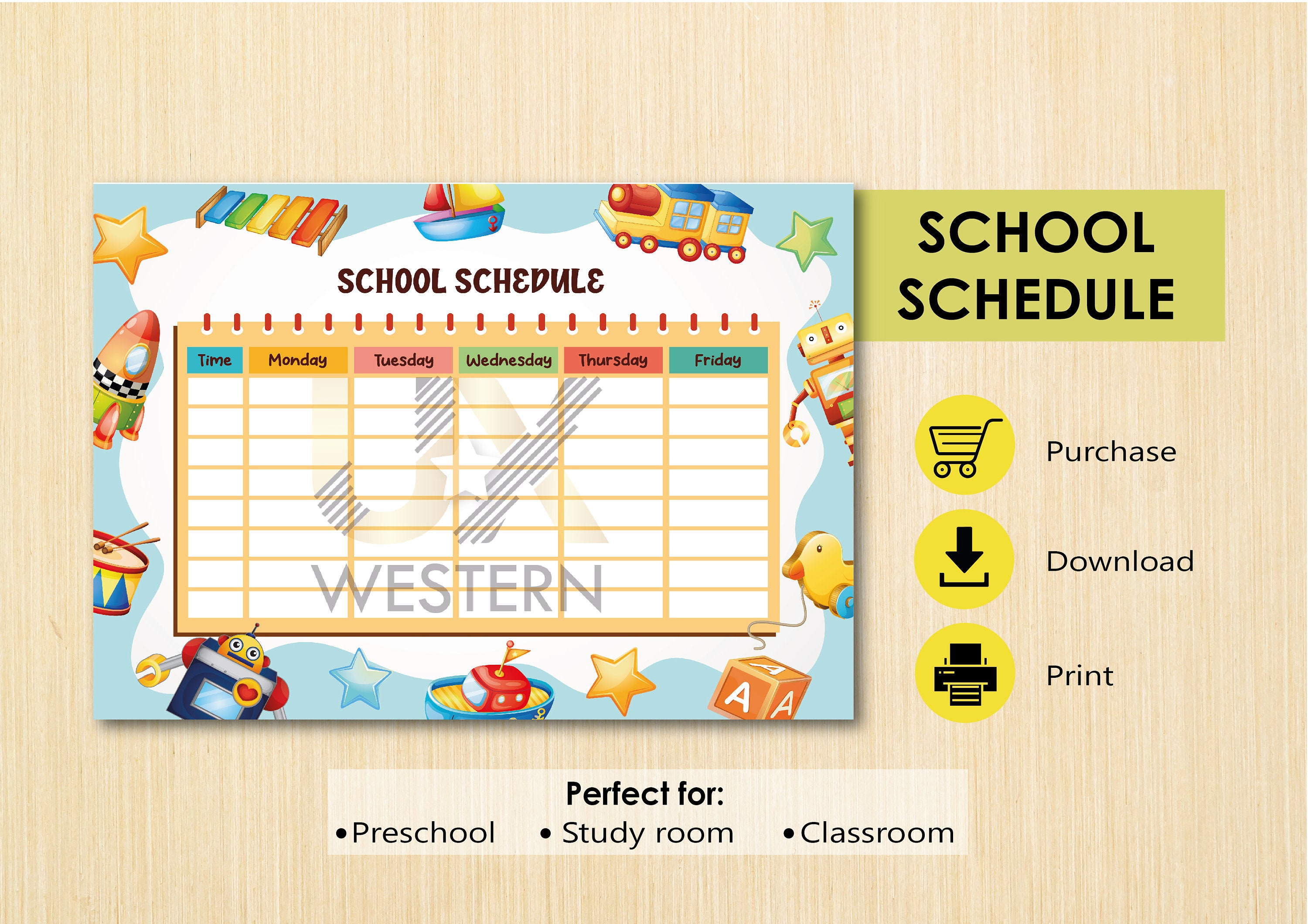 Editable School Schedule: Printable Kids Timetable (PDF Download) - Etsy