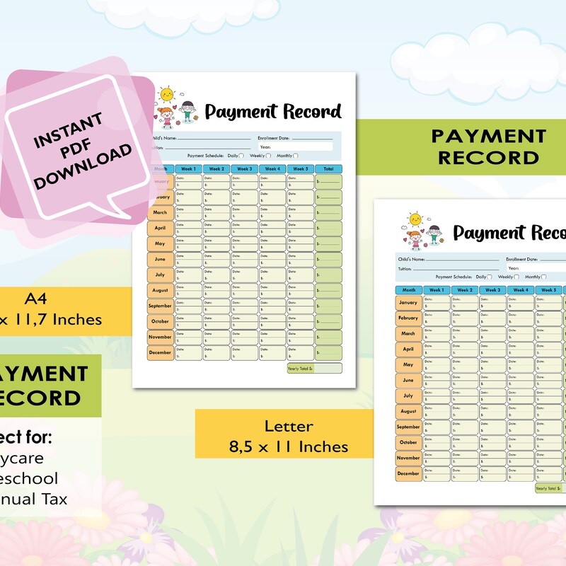 Daycare Payment Record - Etsy