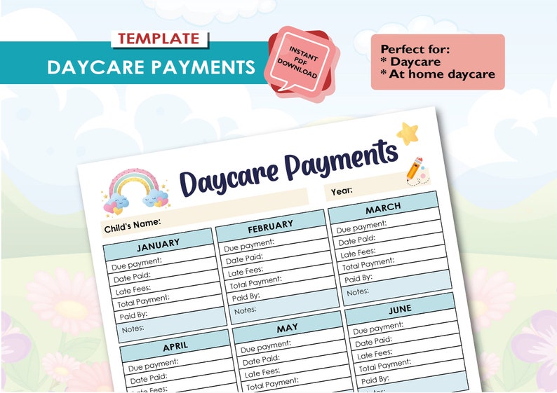 Daycare Payments, Bill Payment Tracker,tuition Log, Ideal for Daycare ...