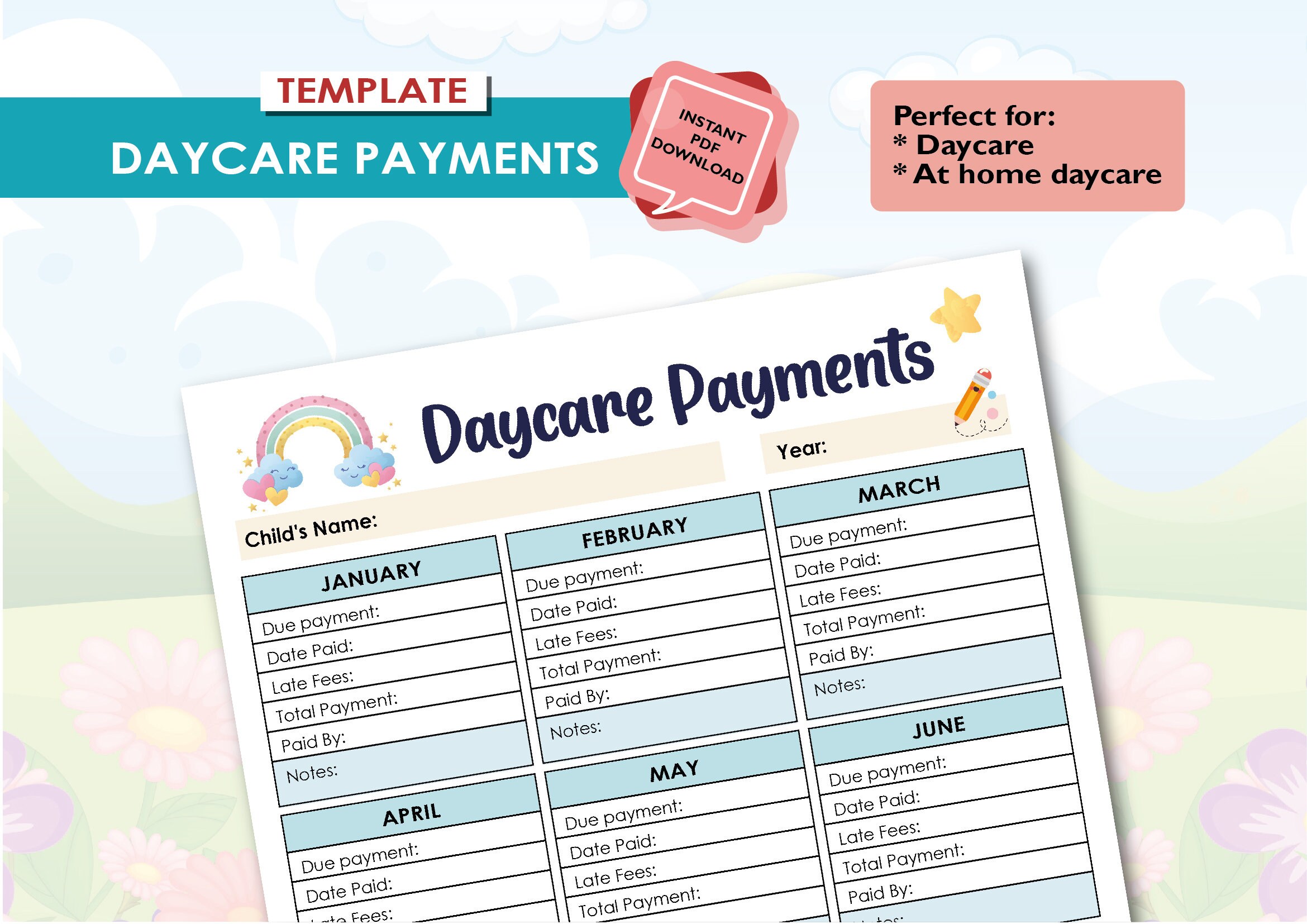 Daycare Payments, Bill Payment Tracker,tuition Log, Ideal for Daycare ...
