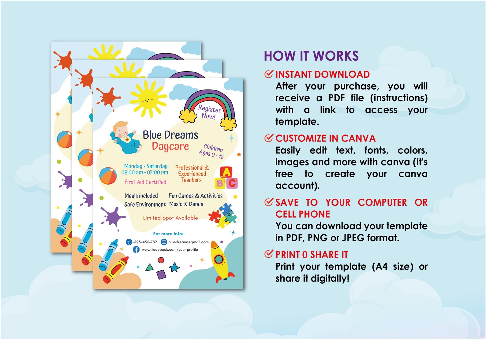 Editable Child Care Flyer Template: Daycare, Nursery, Babysitting (A4 ...