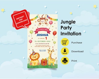 Editable Leopard Birthday Party Invitation Set, Printable Jungle ...