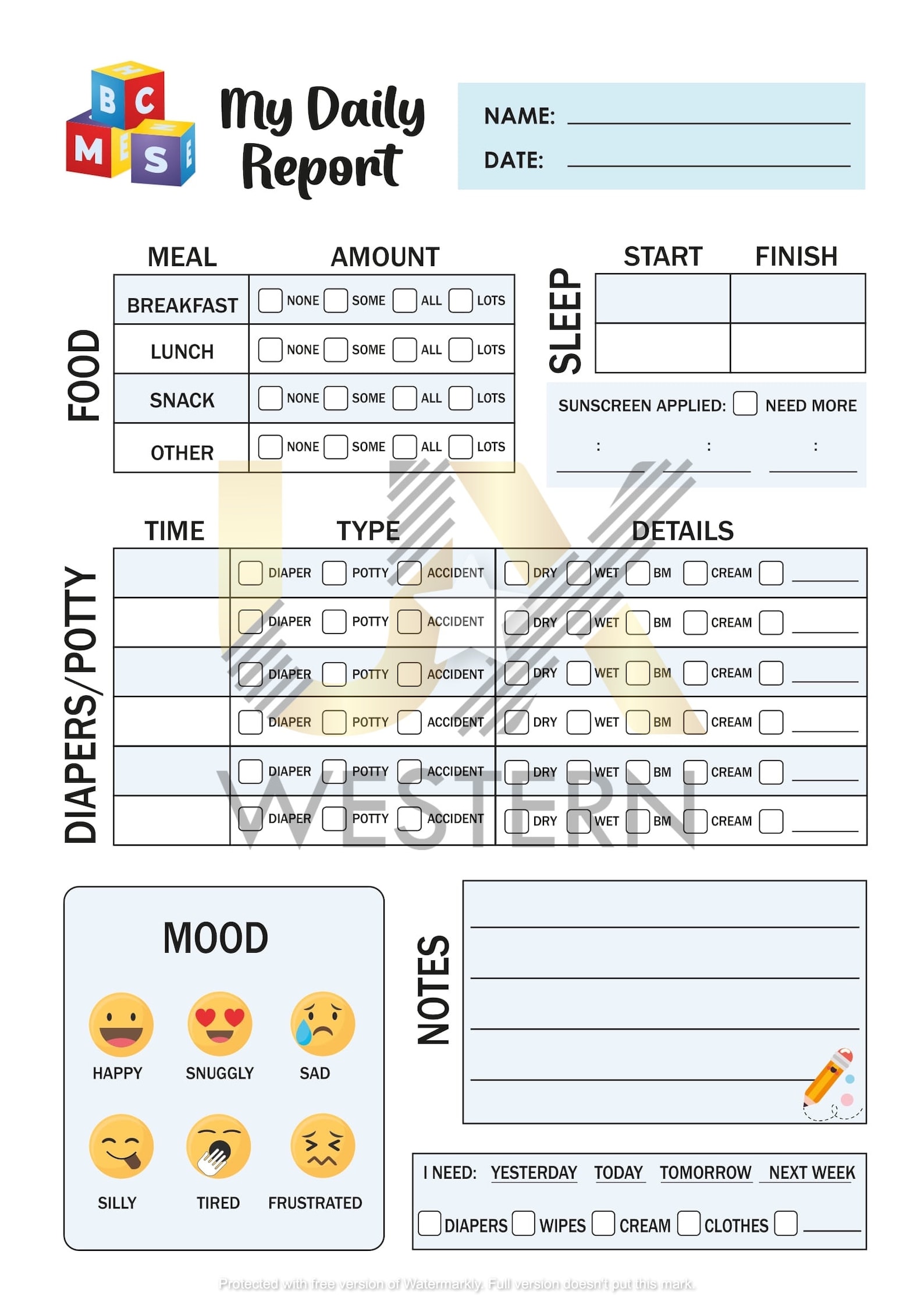 Baby & Toddler Daily Report Log: Daycare Forms (PDF) - Etsy