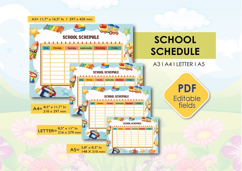 Editable School Schedule: Printable Kids Timetable (PDF Download) - Etsy