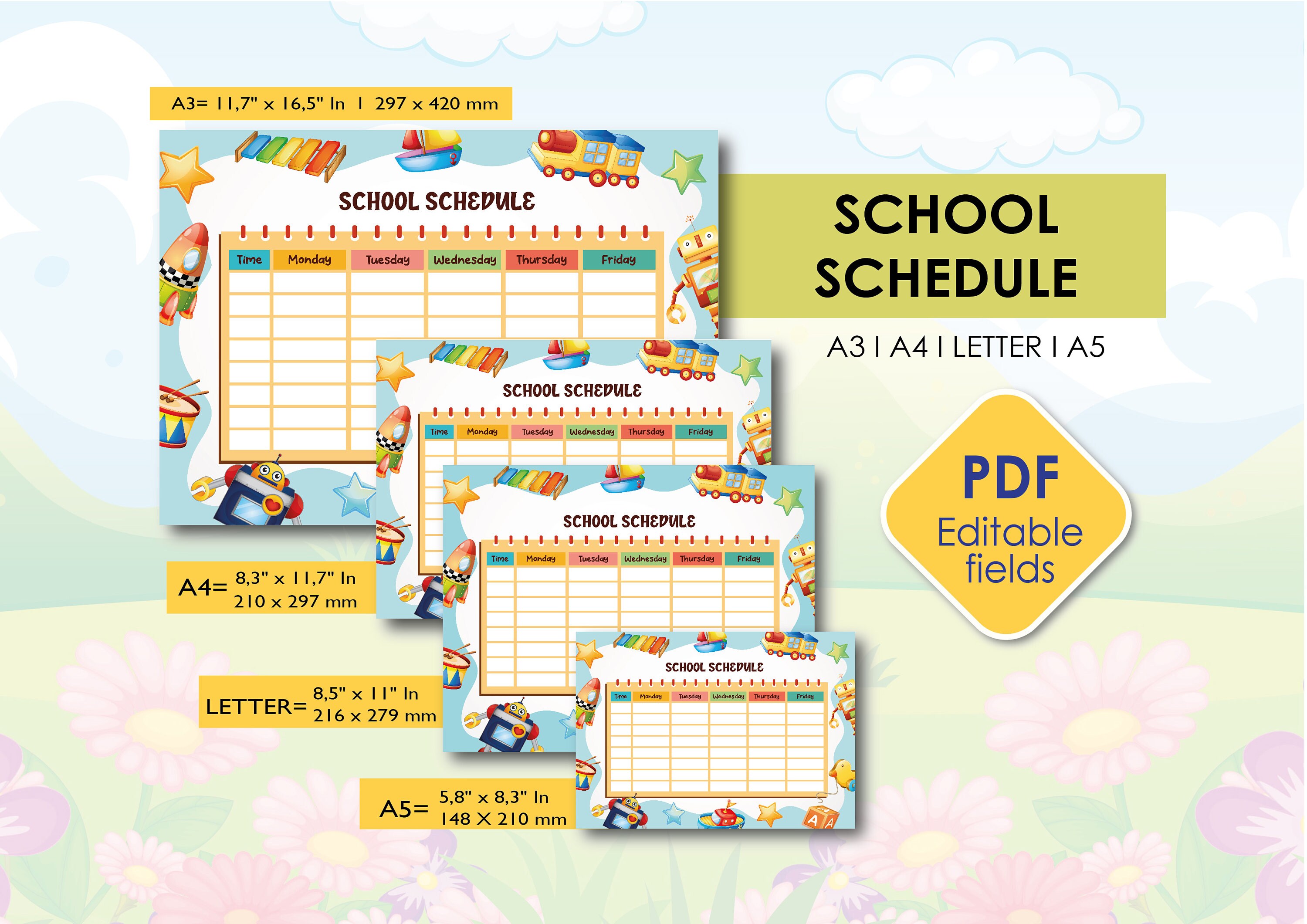 Editable School Schedule: Printable Kids Timetable (PDF Download) - Etsy