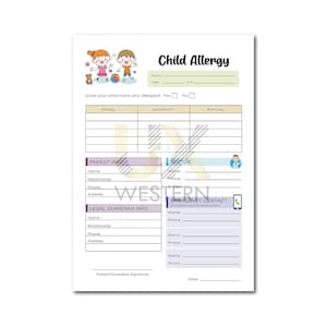 Child Allergy Form/ Daycare Allergy List/ Printable Daycare Form/ Keep ...