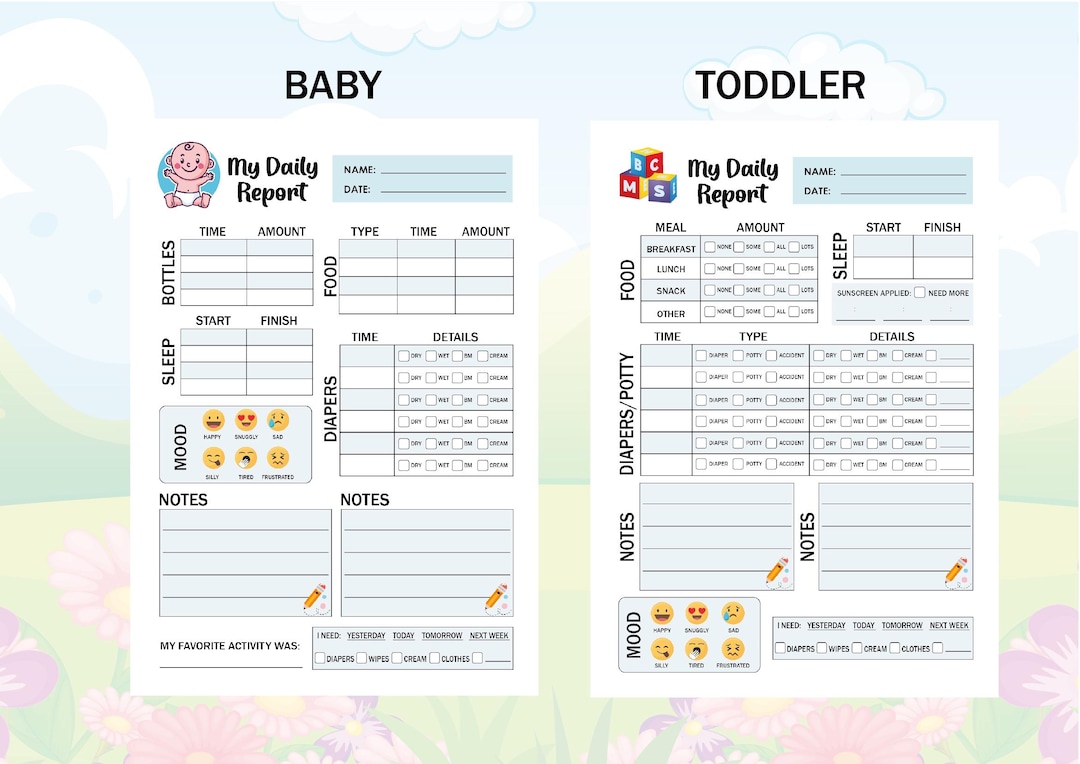 Baby & Toddler Daily Log / Daycare - Etsy