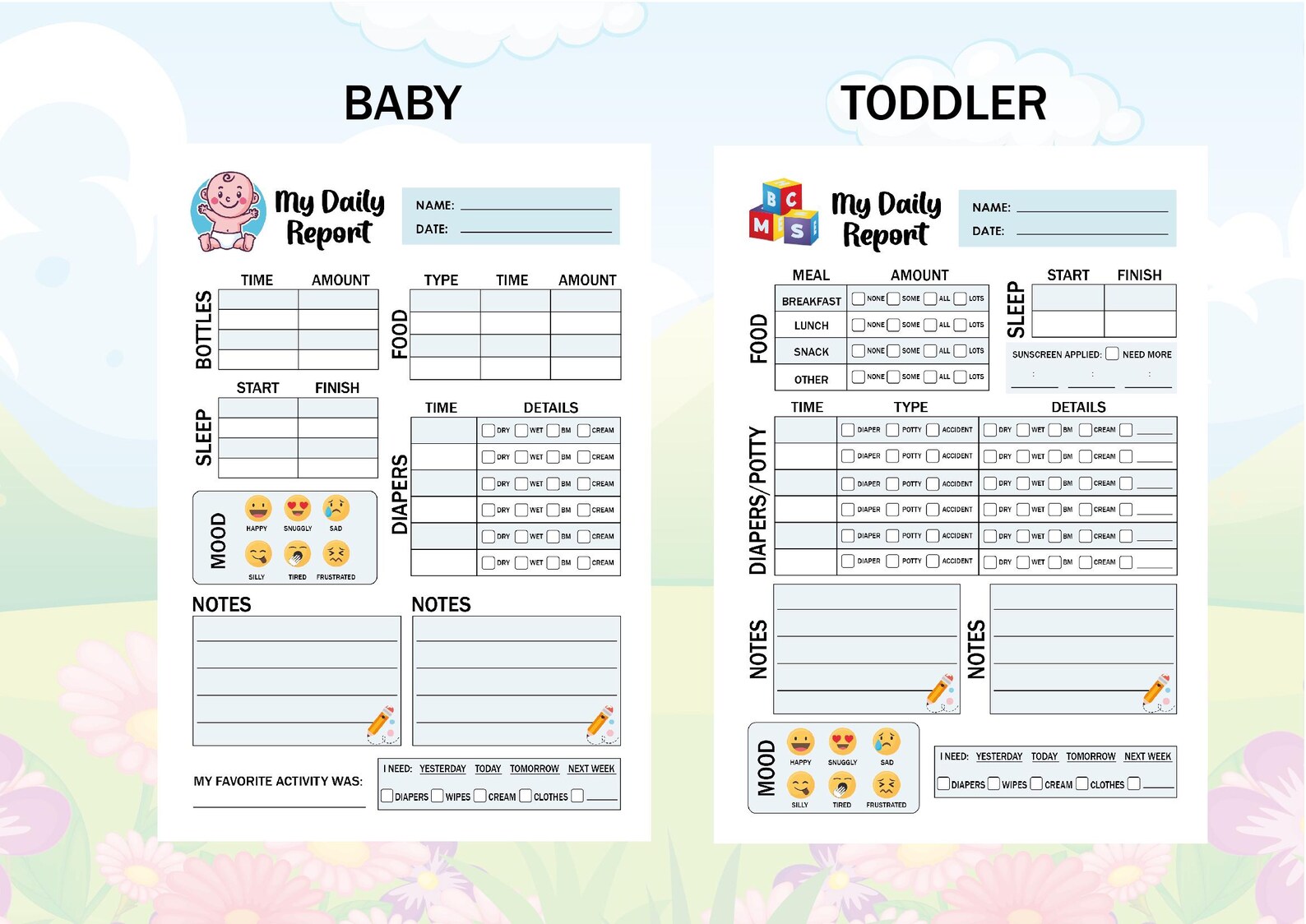 Baby & Toddler Daily Log / Daycare - Etsy