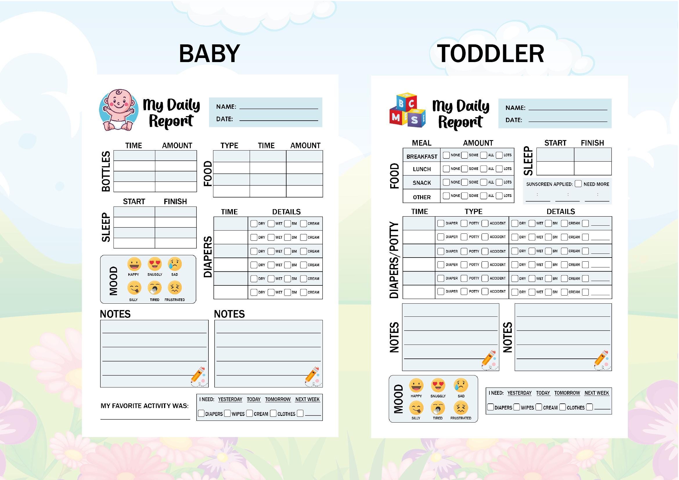 Baby & Toddler Daily Log / Daycare - Etsy