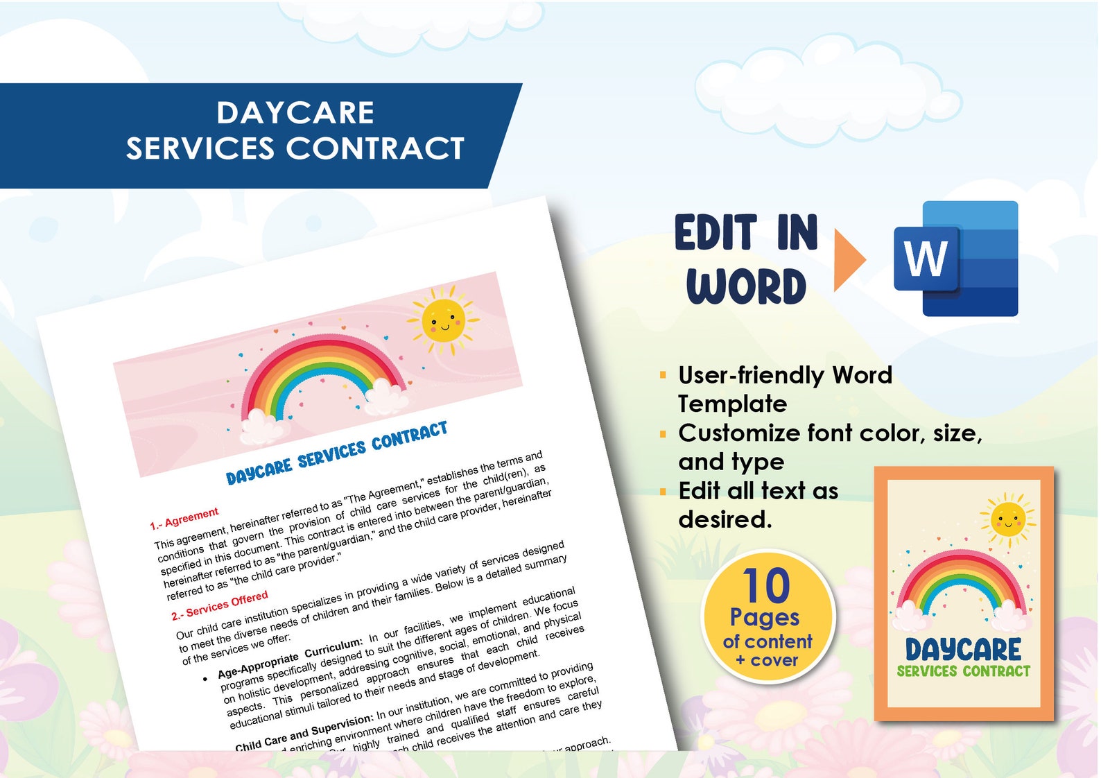 Editable Daycare Services Contract Template (word Template) - Etsy