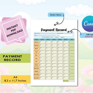 PAYMENT RECORD, Tuition Log, Ideal for Daycare Center, Home Daycare ...
