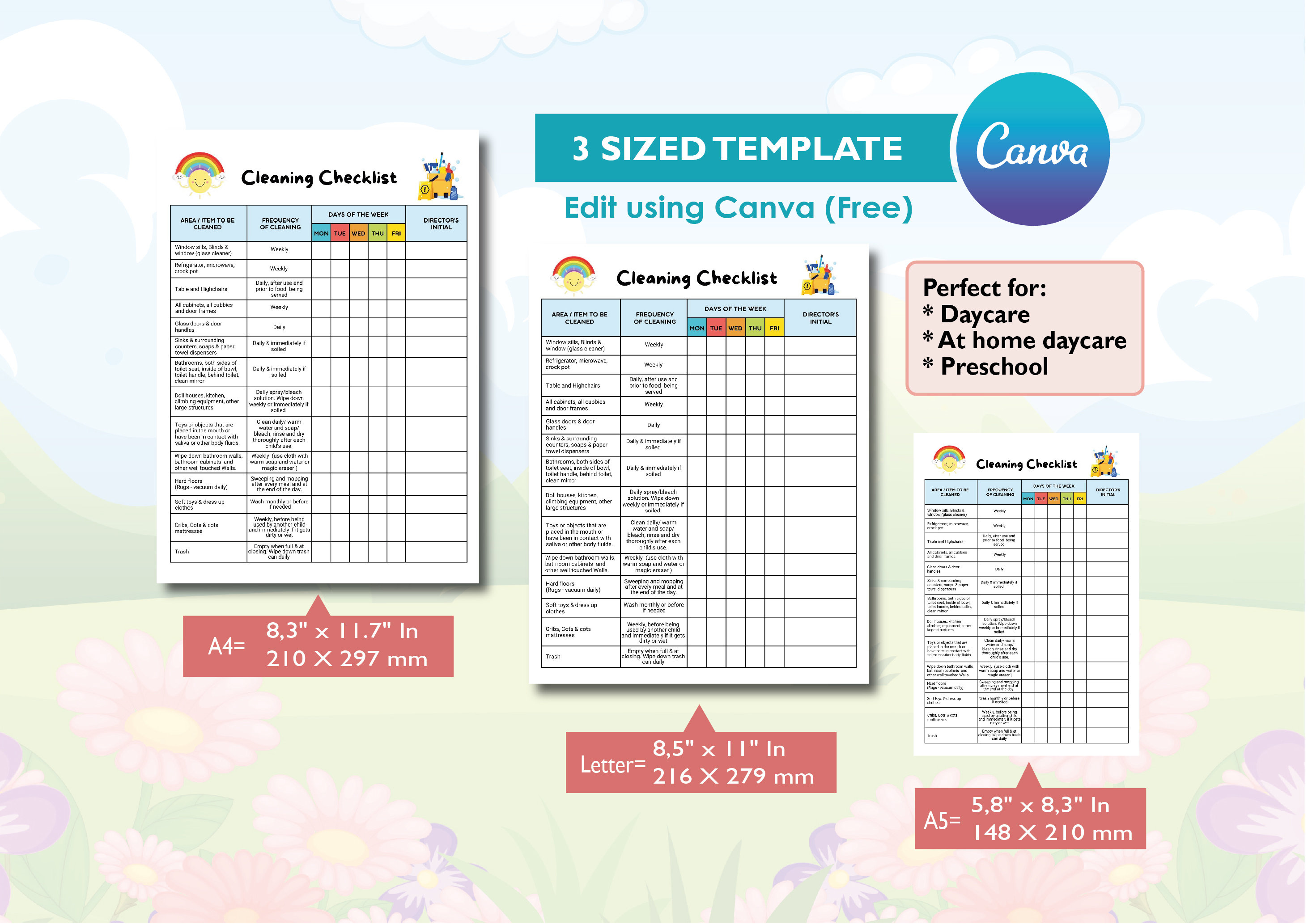 Daycare Cleaning Checklist | Editable and Printable Cleaning Record ...