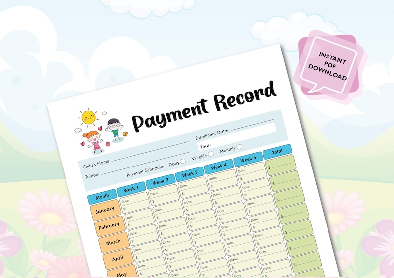 PAYMENT RECORD, Tuition Log, Ideal for Daycare Center, Home Daycare ...