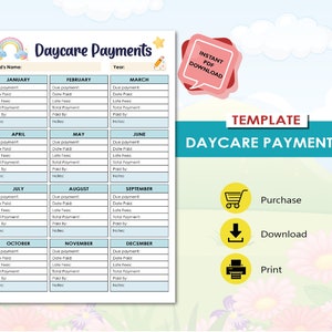 Daycare Payments, Bill Payment Tracker,tuition Log, Ideal for Daycare ...