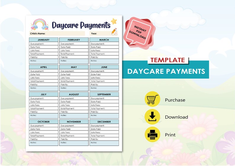 Daycare Payments, Bill Payment Tracker,tuition Log, Ideal for Daycare ...