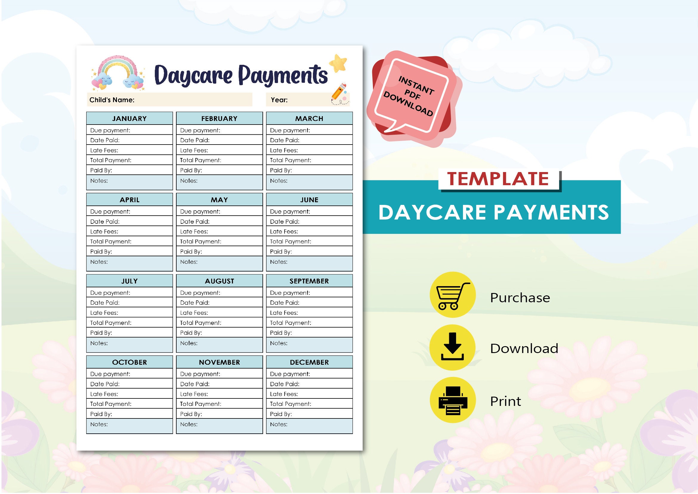 Daycare Payments, Bill Payment Tracker,tuition Log, Ideal for Daycare ...