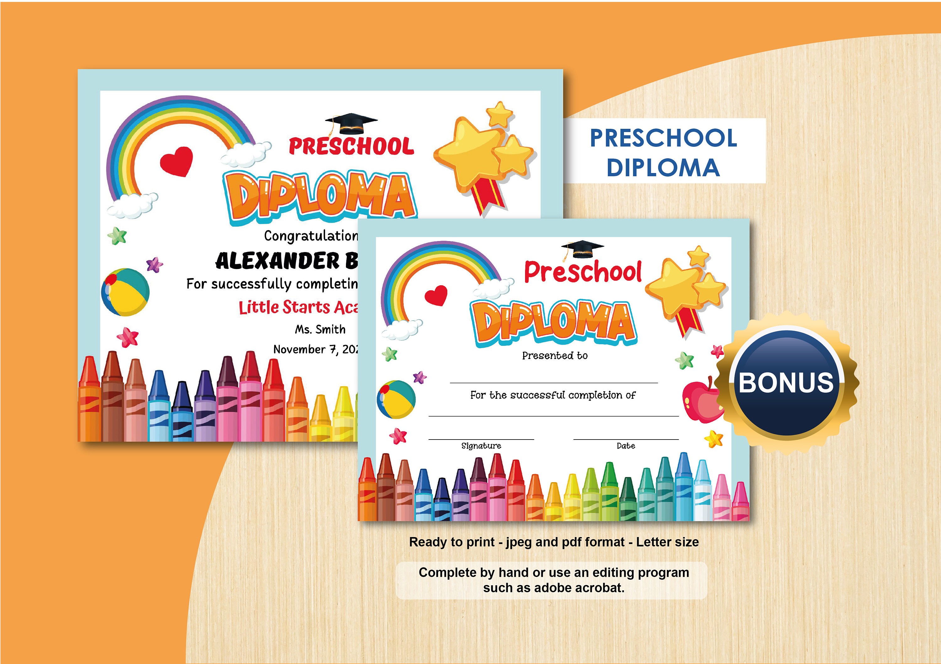 Editable Preschool Diploma in Canva | Prekindergarten Diploma Template ...