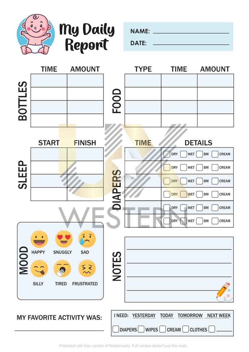 Baby & Toddler Daily Report Log: Daycare Forms (PDF) - Etsy