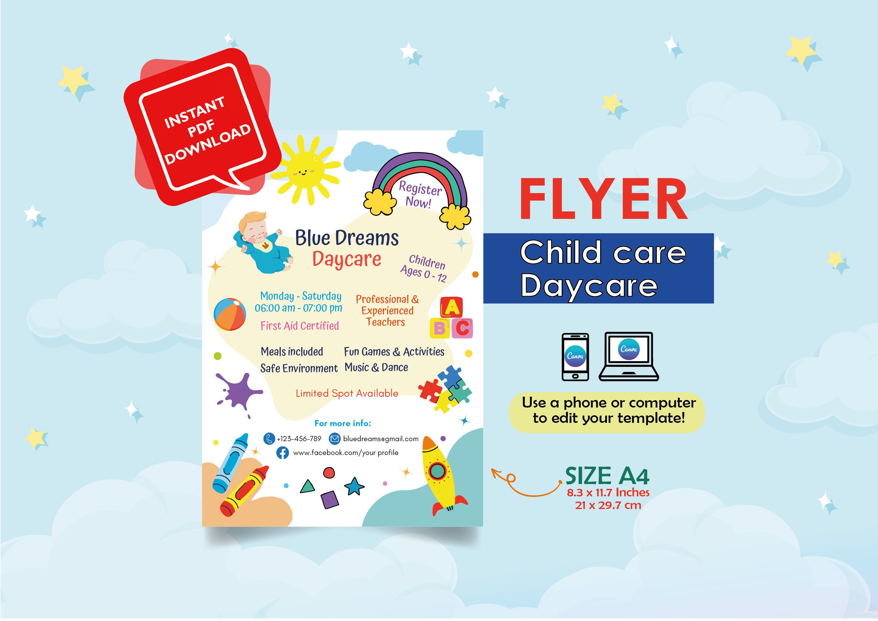 Editable Child Care Flyer Template: Daycare, Nursery, Babysitting (A4 ...
