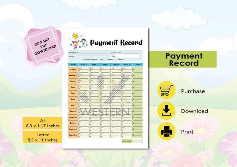 PAYMENT RECORD, Tuition Log, Ideal for Daycare Center, Home Daycare ...
