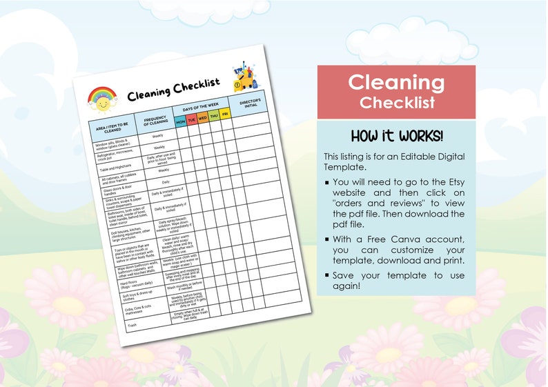 Daycare Cleaning Checklist | Editable and Printable Cleaning Record ...