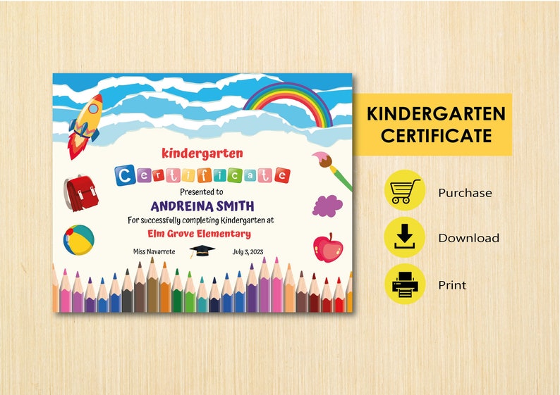 Kindergarten Certificate | Graduation Diploma | 8x10 Printable Sign ...