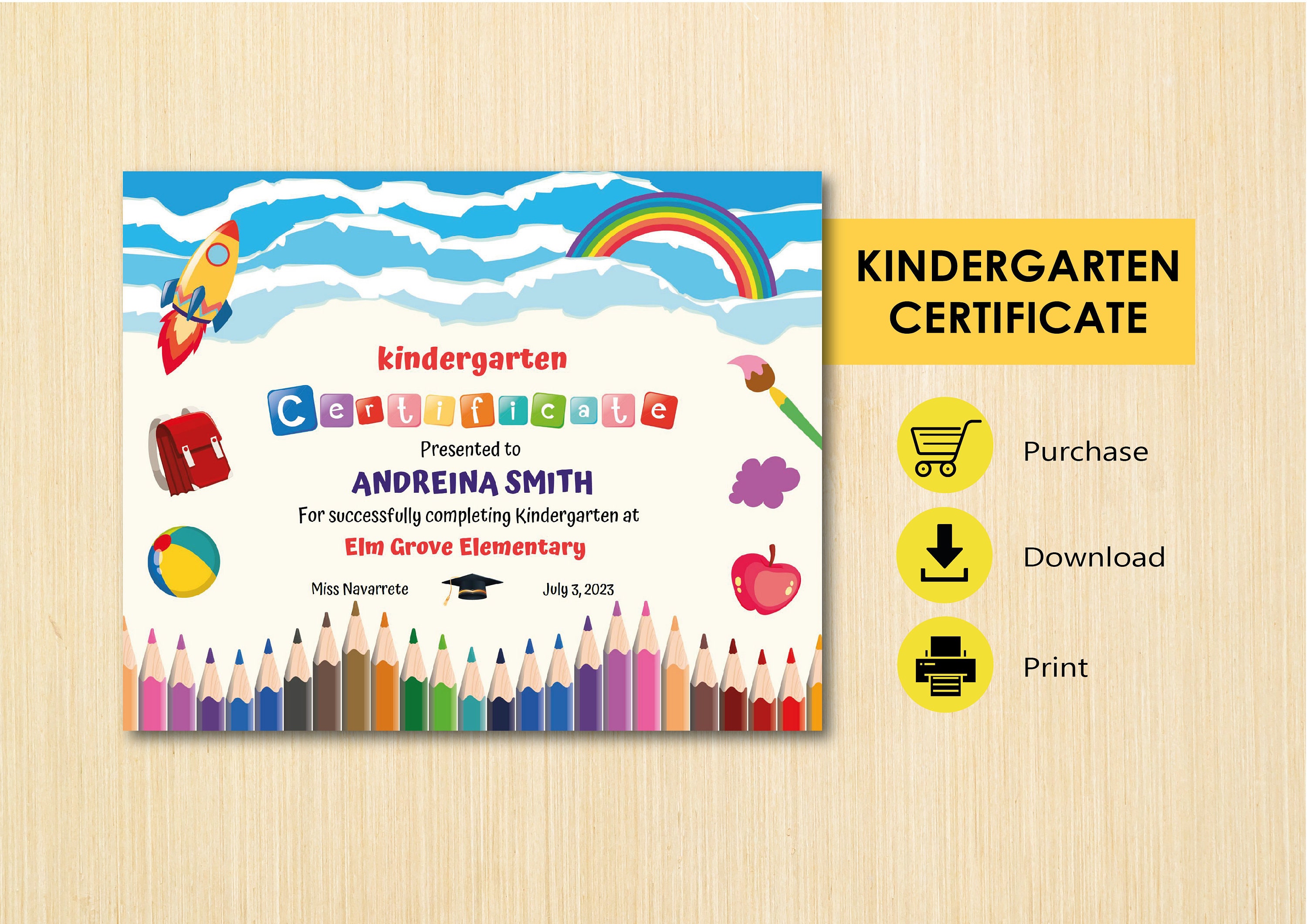 Kindergarten Certificate | Graduation Diploma | 8x10 Printable Sign ...