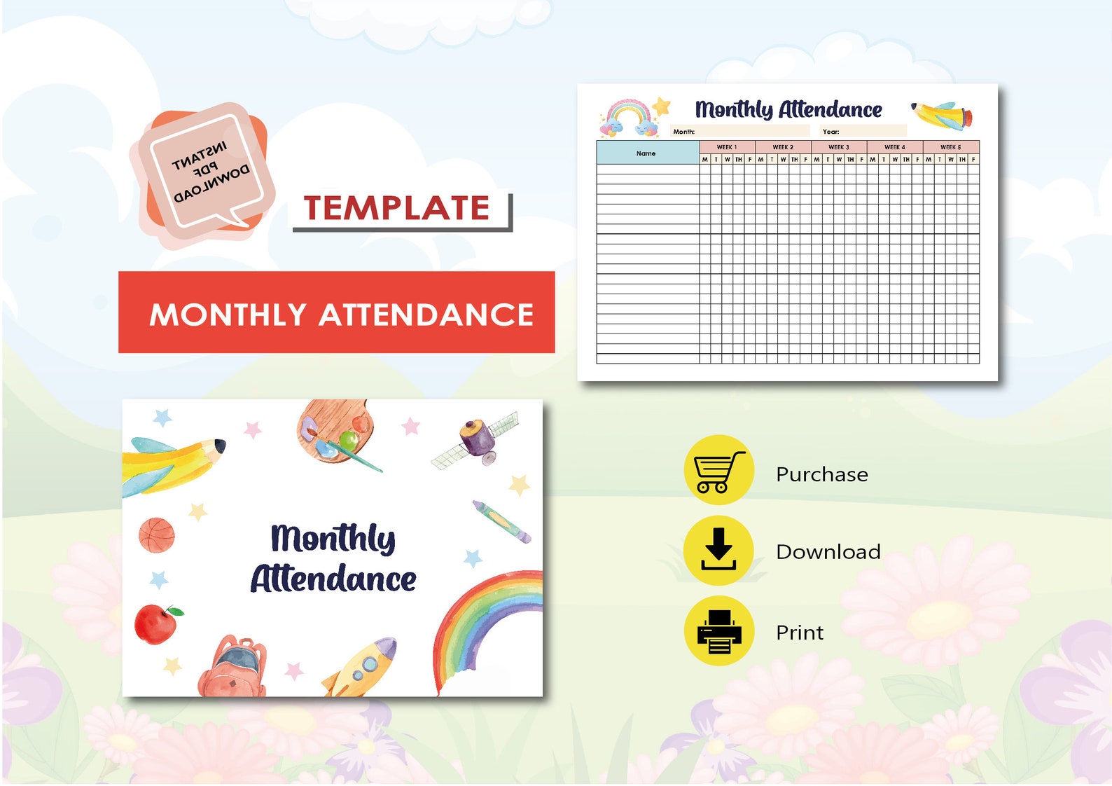 Monthly Attendance Sheet | Daycare Forms | PDF Fillable | Preschool ...