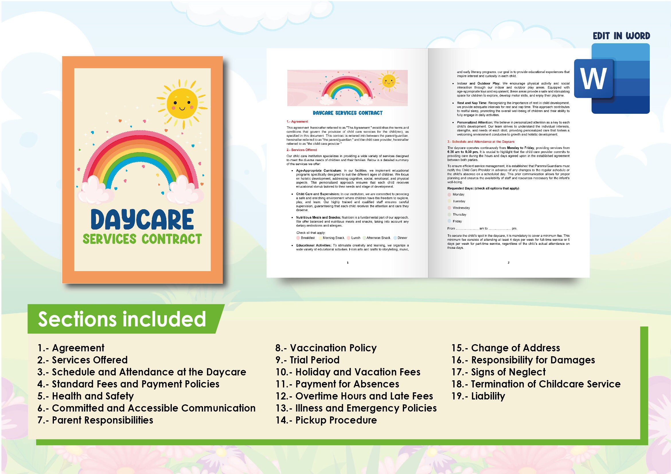 Editable Daycare Services Contract Template (word Template) - Etsy
