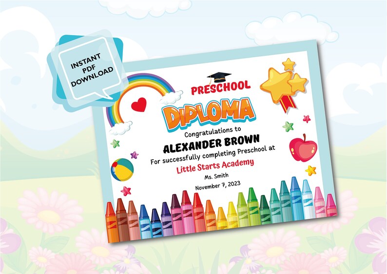 Editable Preschool Diploma in Canva | Prekindergarten Diploma Template ...