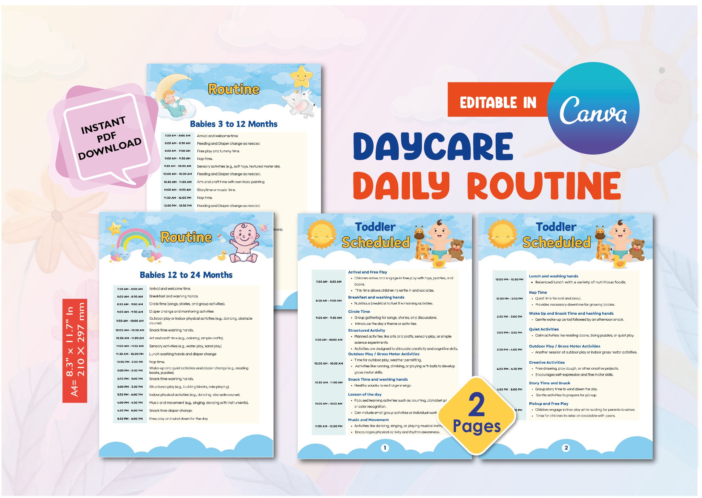 Daycare Daily Routine / Infant & Toddler Daily Schedules / Ideal for in ...