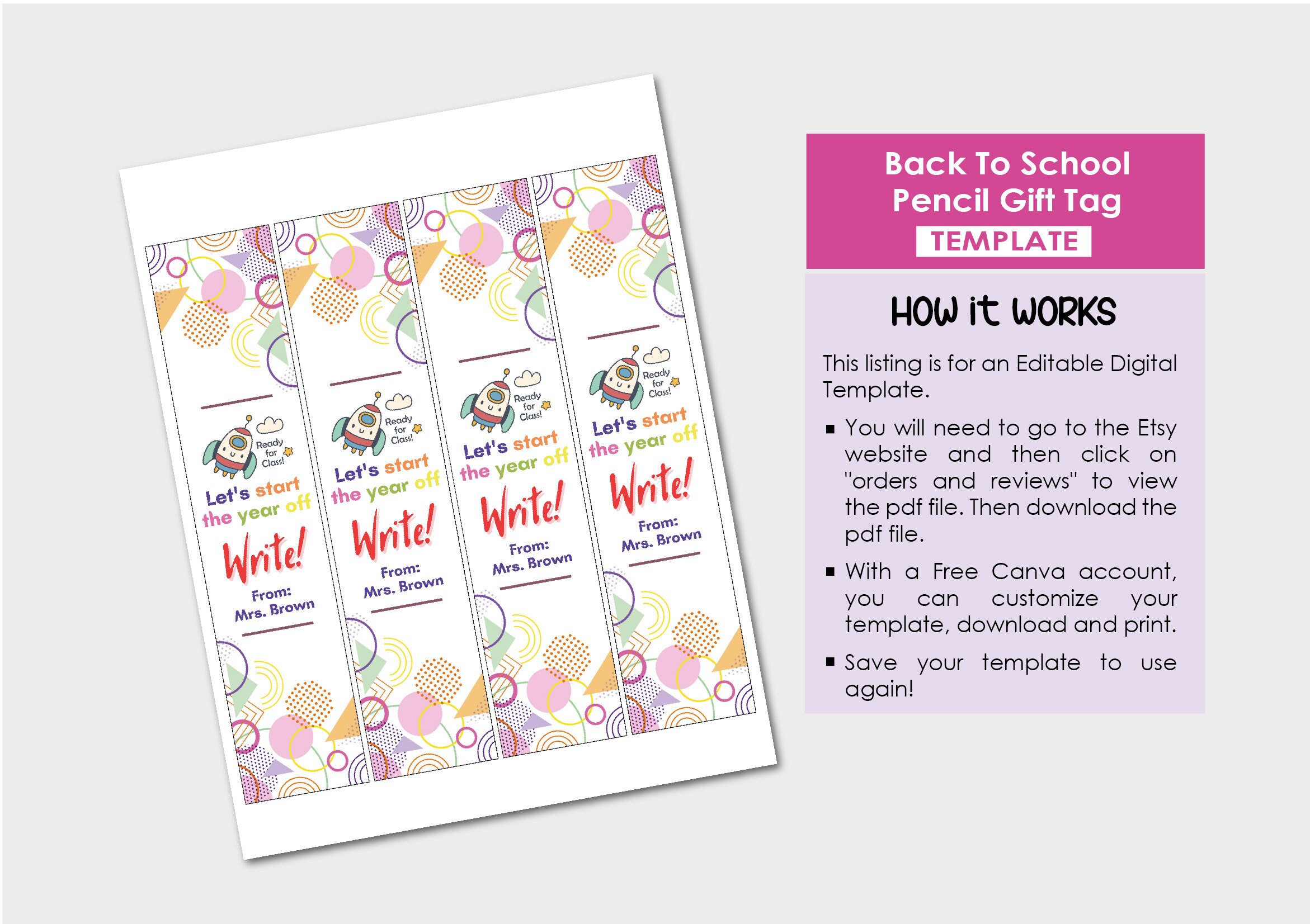 Pencil Gift Tag Back to School First Day of School Meet the Teacher ...